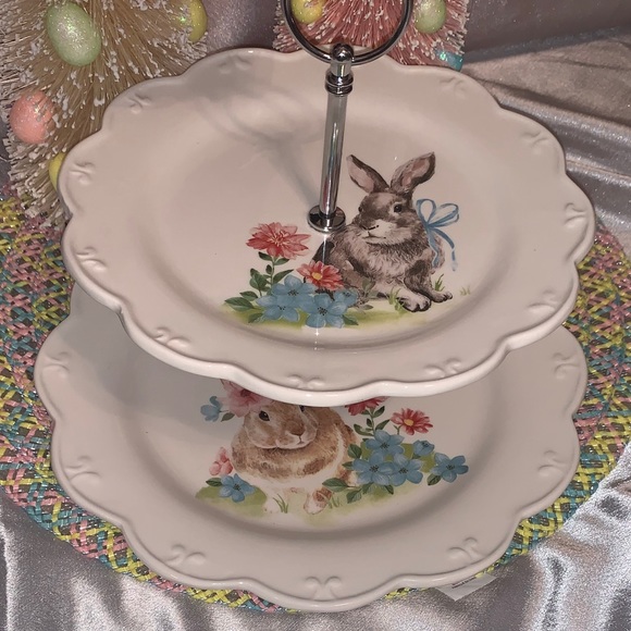 Grace Teaware | Dining | Grace Teaware Bunny Floral Two Tier Serving ...
